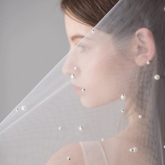 Accessories | Wedding Veil White Bride Bridal Pearls Knee Medium Tulle ...